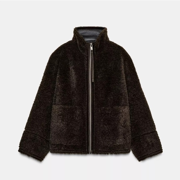 Zara | Jackets & Coats | Nwt Zara Doublefaced High Neck Faux Shearling ...